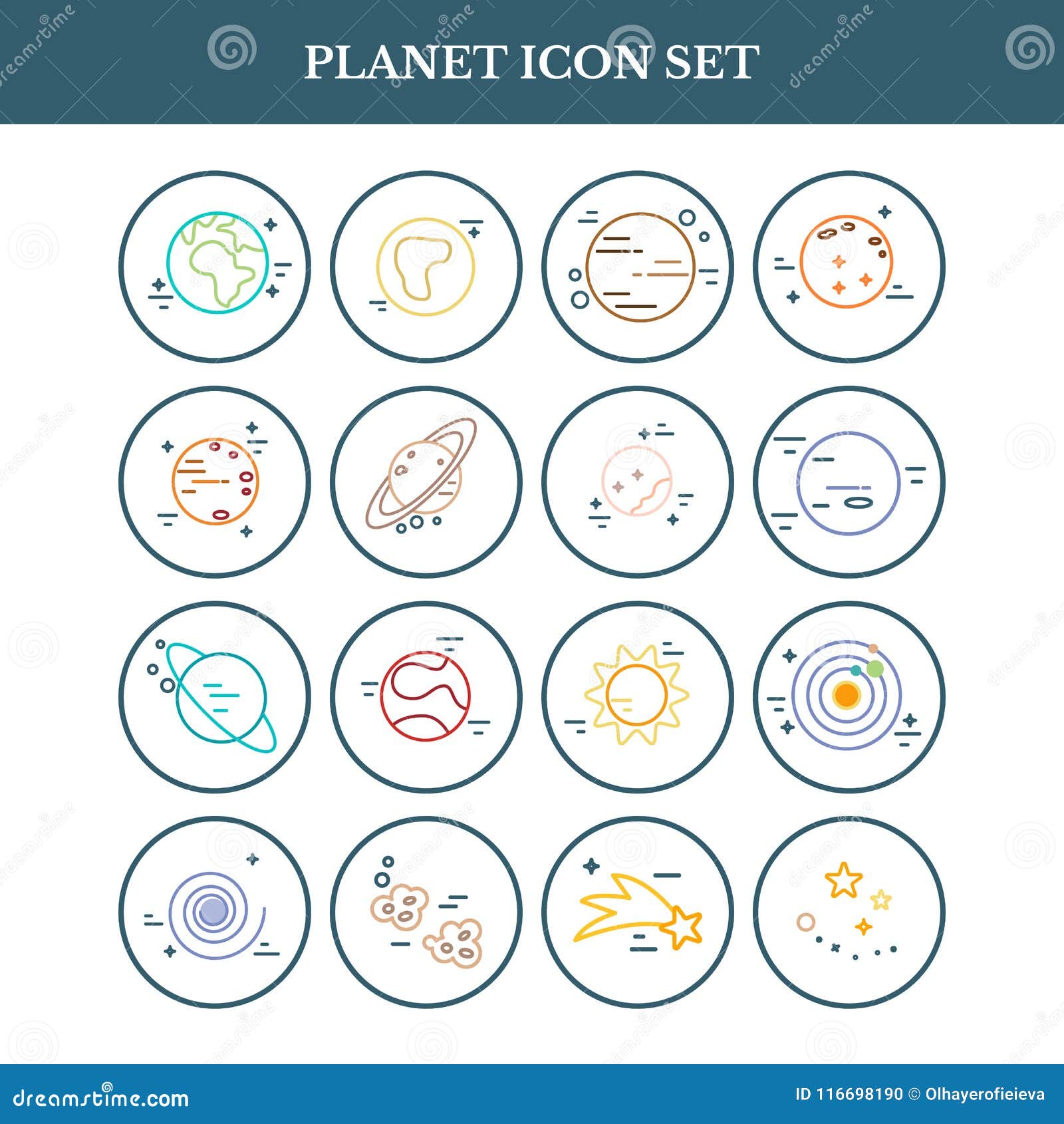 Planets Solar System in Linear Style. Stock Vector - Illustration of ...