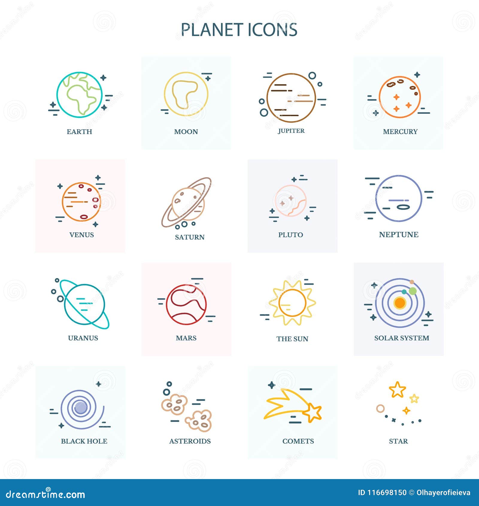 Planets Solar System in Linear Style. Stock Vector - Illustration of ...
