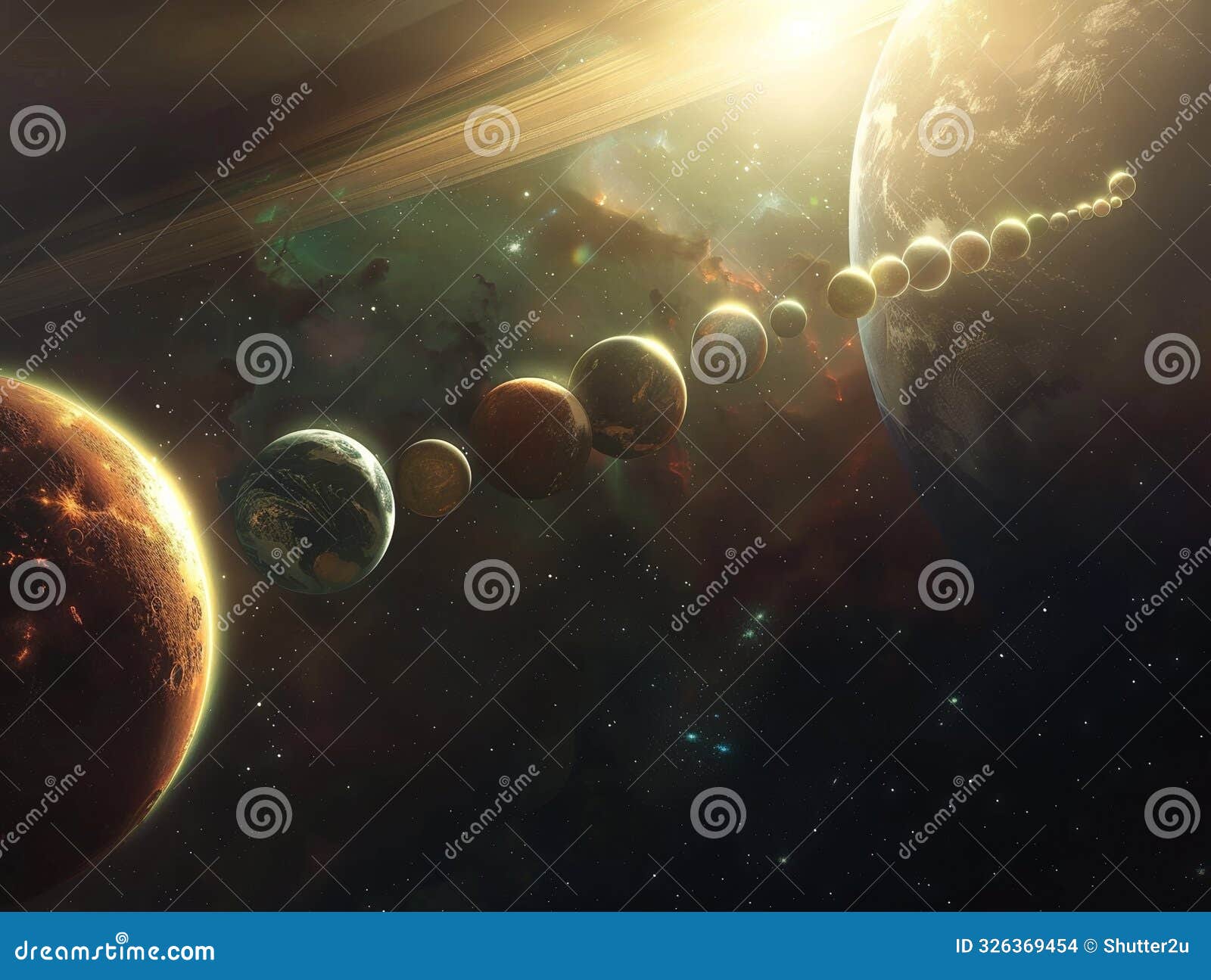 Planets of the Solar System Lined Up in Order Showcasing Their ...