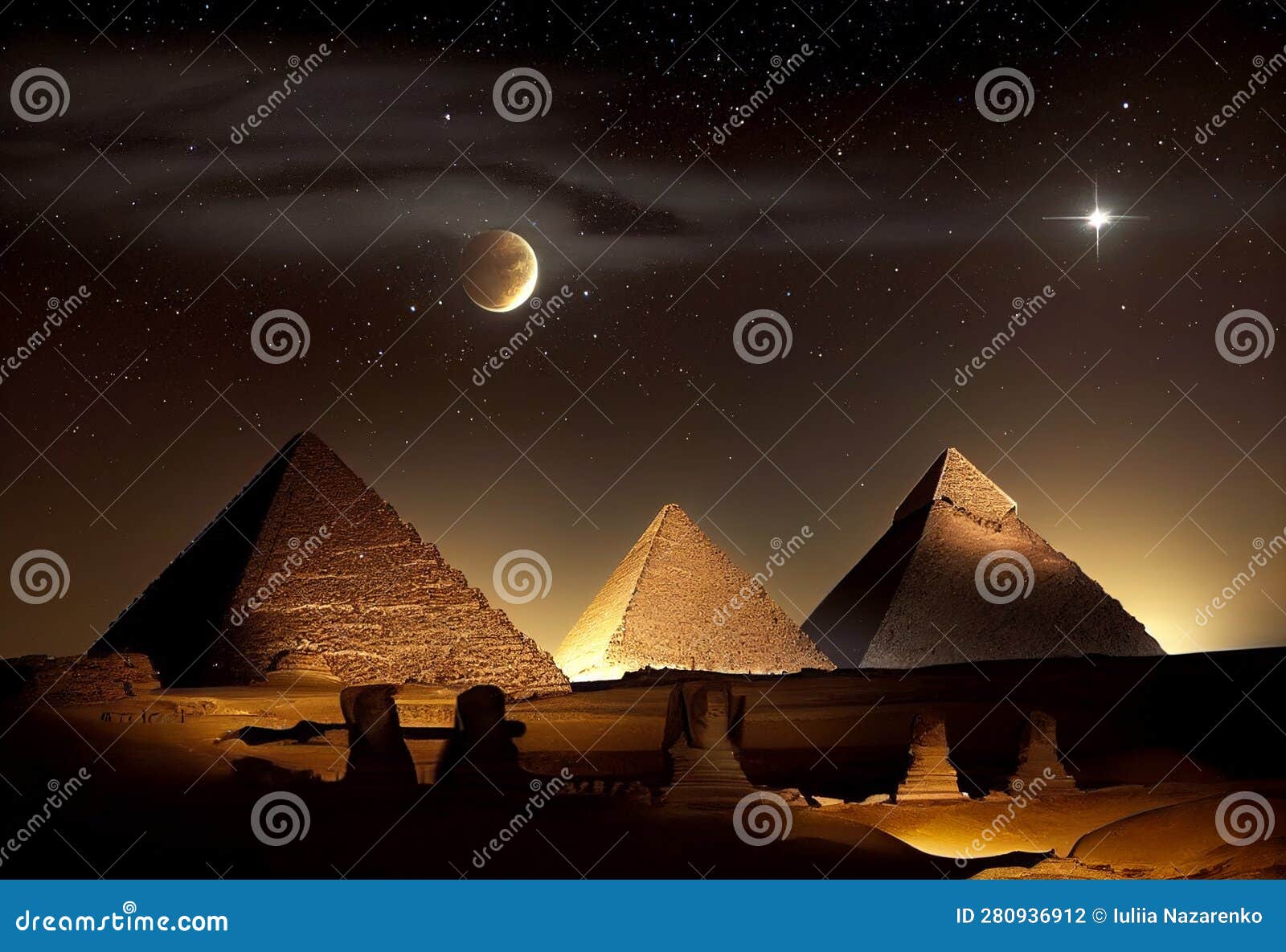 Planets of the Solar System Over the Pyramids of Giza. AI Generated ...