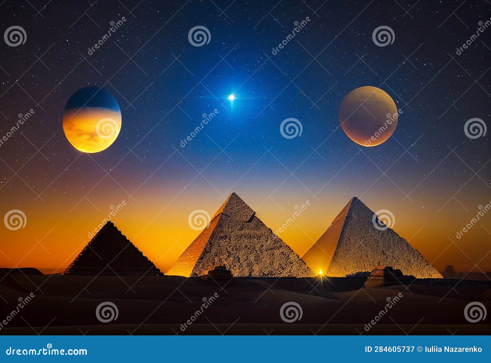 Planets of the Solar System Over the Pyramids of Giza. AI Generated ...