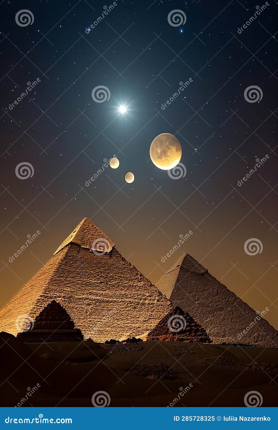 Planets Of The Solar System Over The Pyramids Of Giza. AI Generated ...
