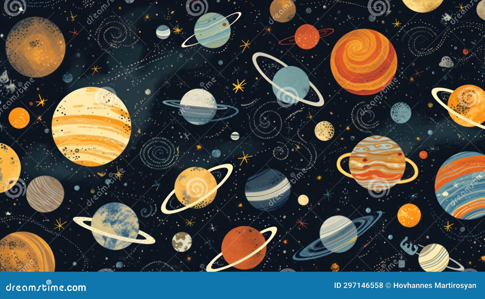 Planets. Solar System Pattern. Sun. Moon. Made with Generative AI Stock ...