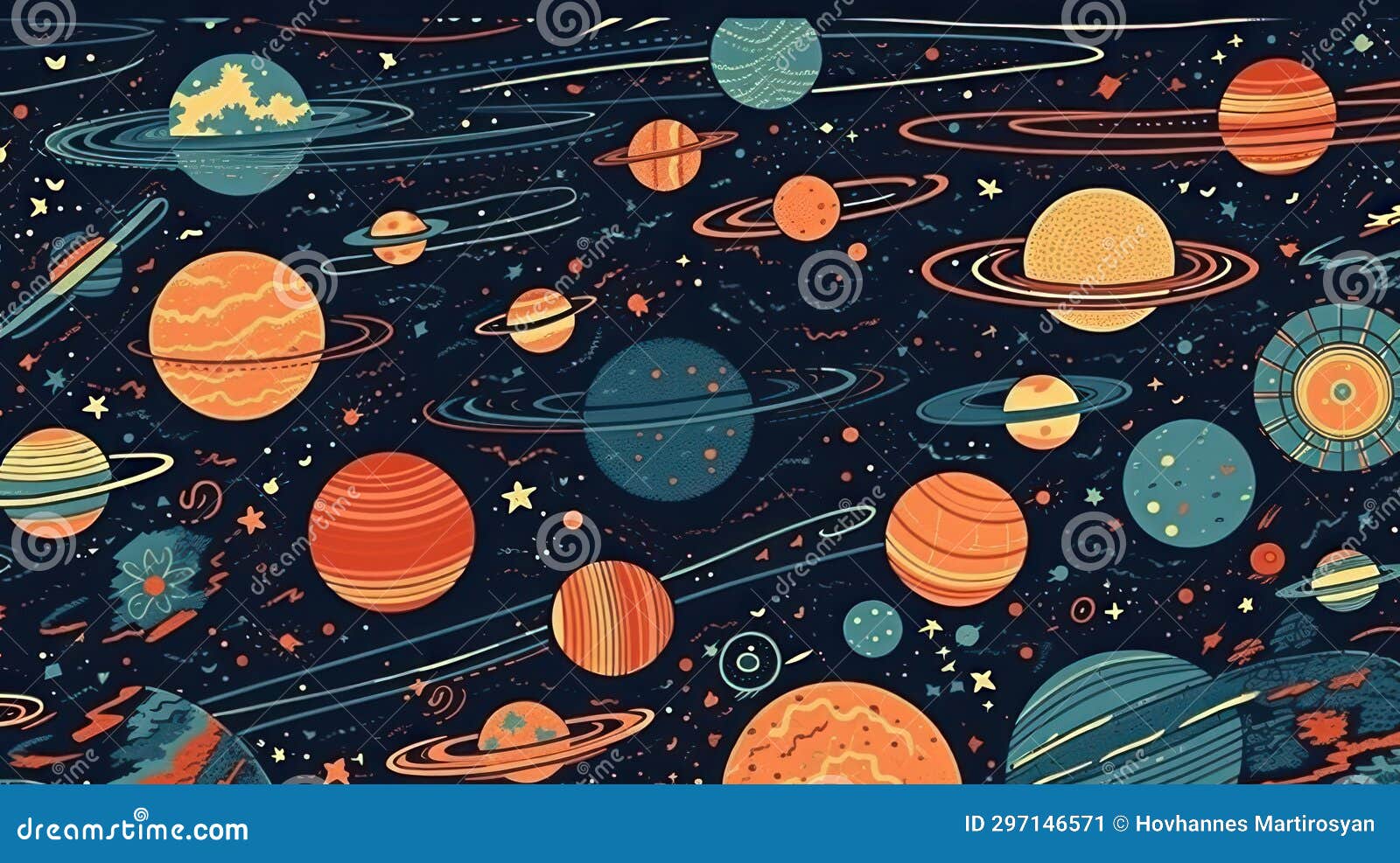 Planets. Solar System Pattern. Sun. Moon. Made with Generative AI Stock ...