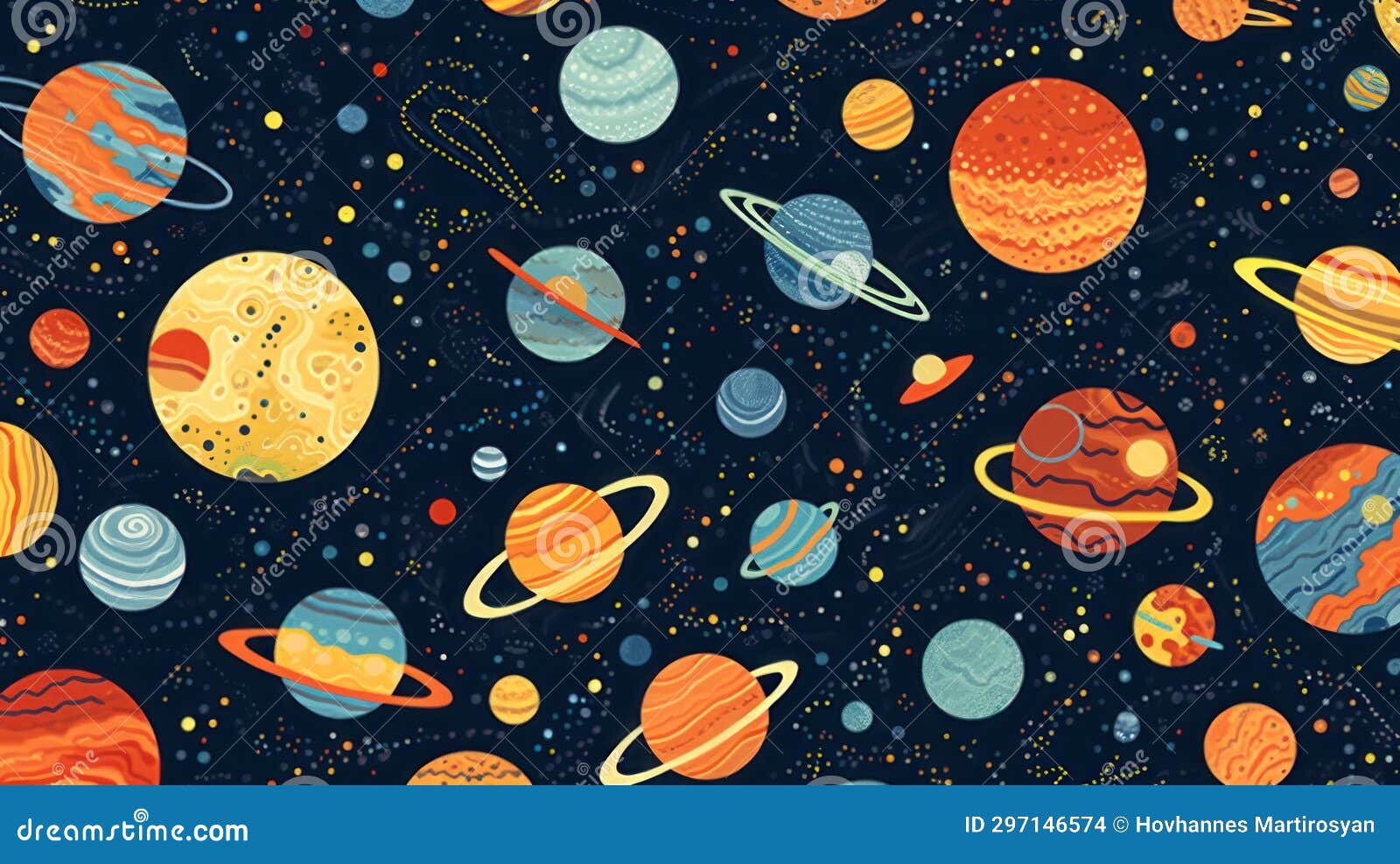 Planets. Solar System Pattern. Sun. Moon. Made with Generative AI Stock ...