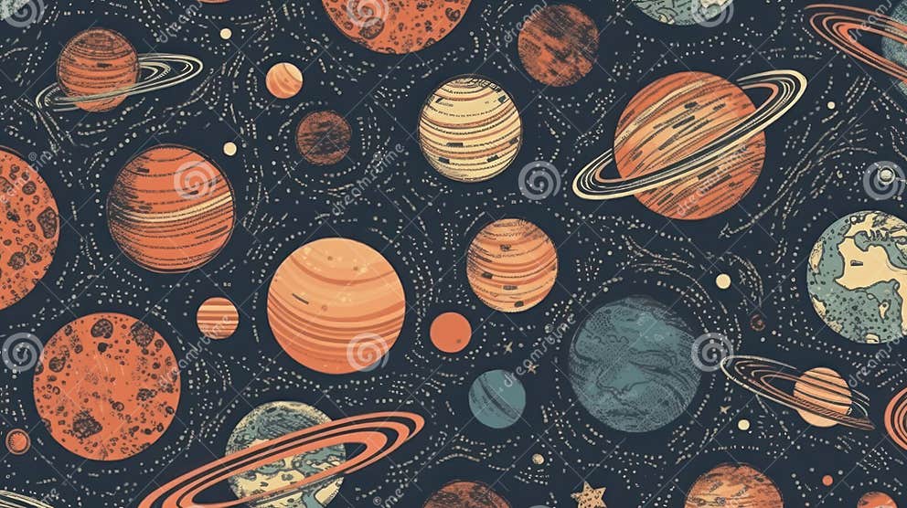 Planets. Solar System Pattern. Sun. Moon. Made with Generative AI Stock ...