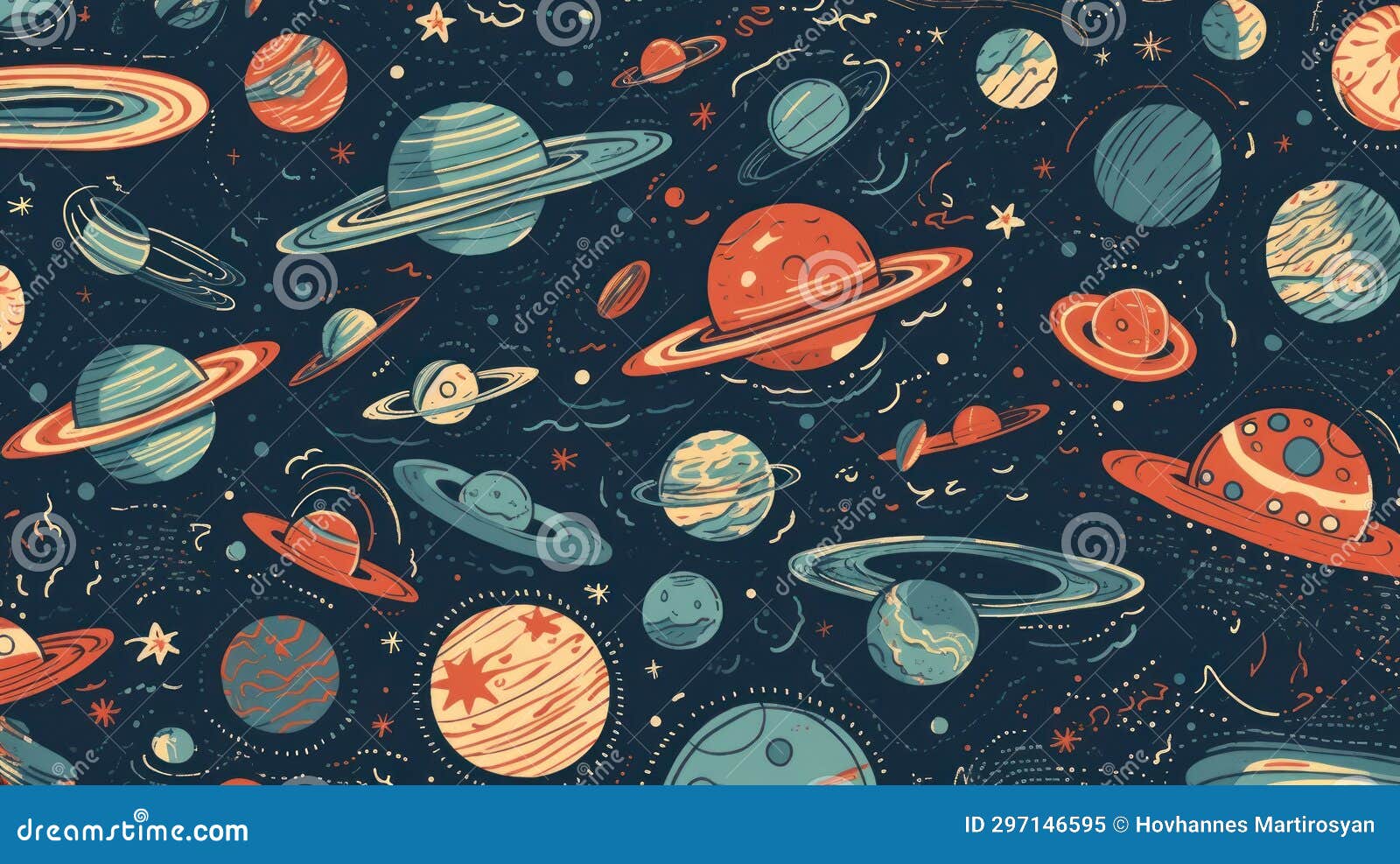 Planets. Solar System Pattern. Sun. Moon. Made with Generative AI Stock ...