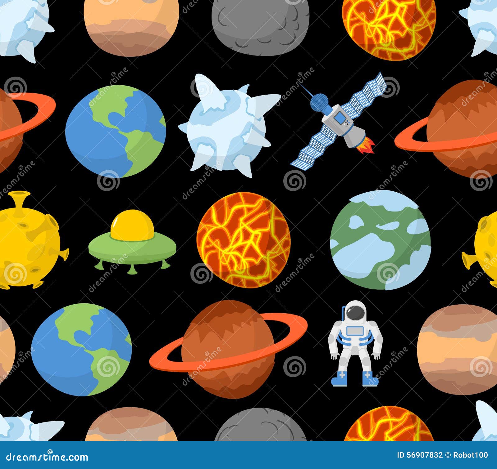 Planets of Solar System Seamless Pattern Stock Vector - Illustration of ...
