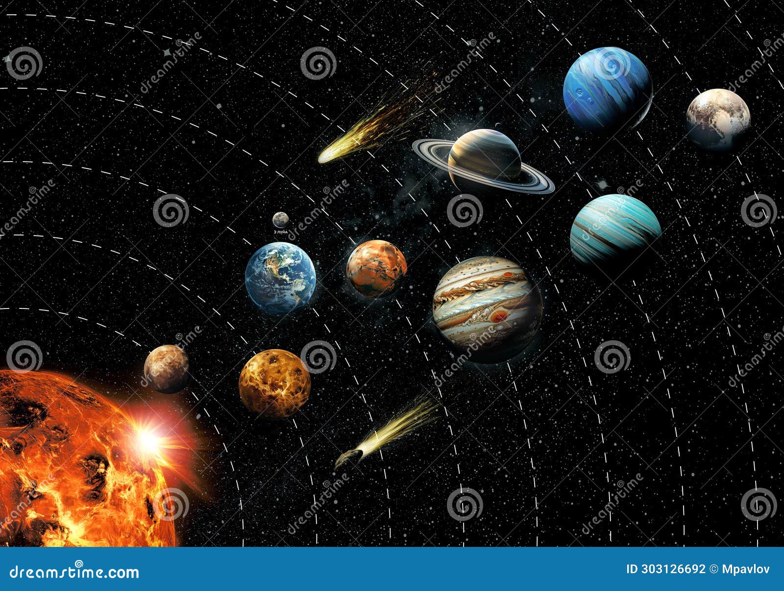 Planets of the Solar System in the Starry Sky Stock Illustration ...