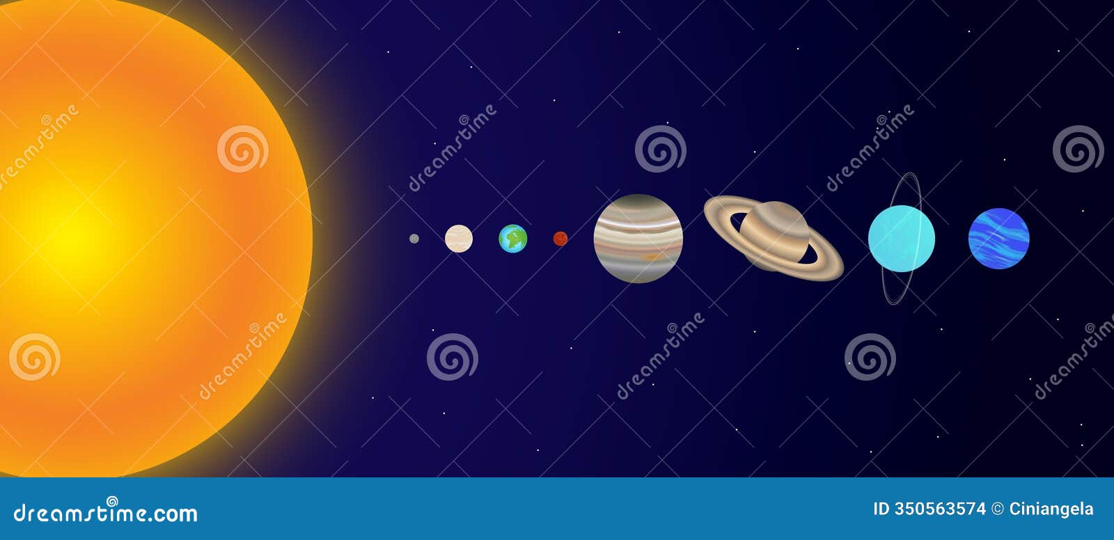 Planets of the Solar System with the Sun Colorful Illustration Stock ...