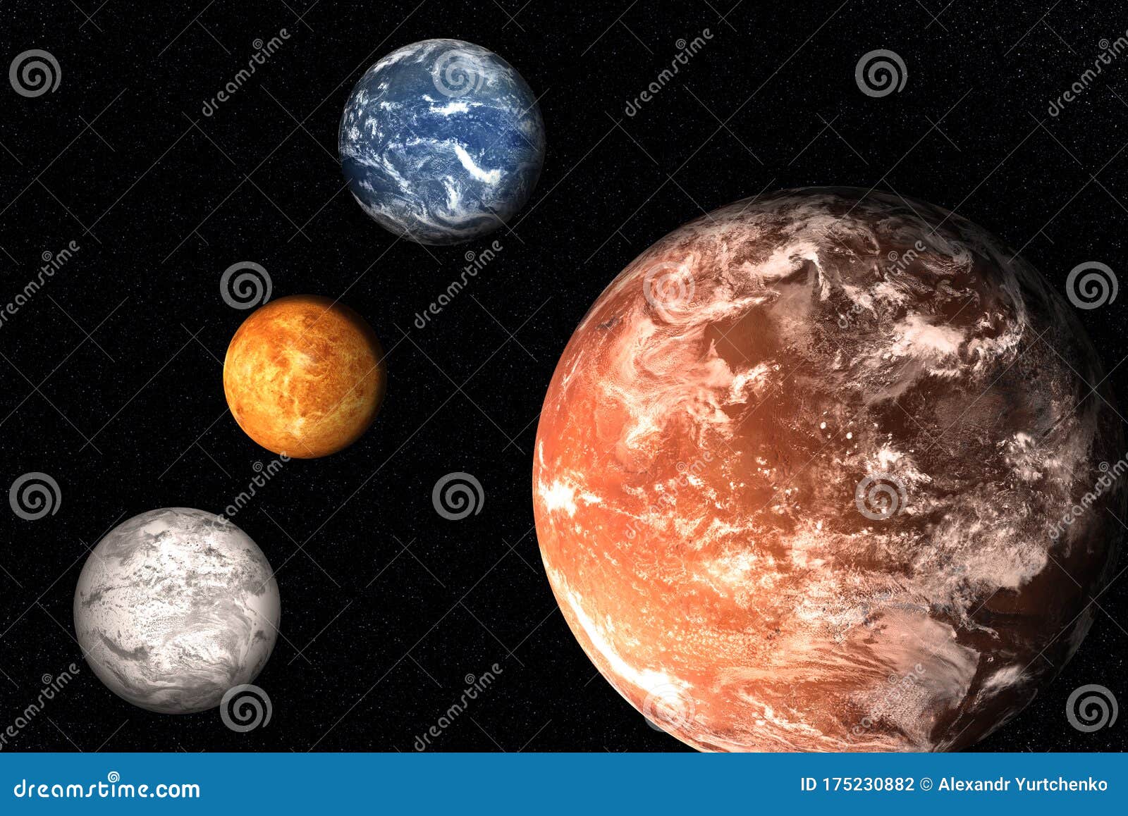 Planets of Solar System Together in Space. Earth, Mars, Venus, Neptune ...
