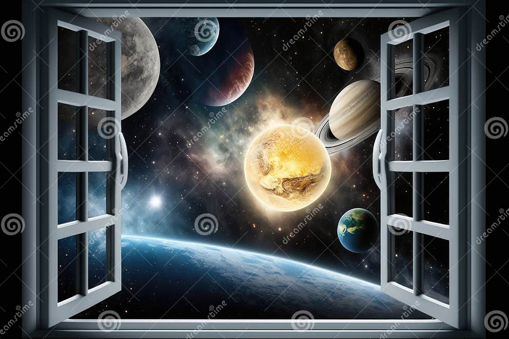 Planets of the Solar System. View from the Open Window Stock ...