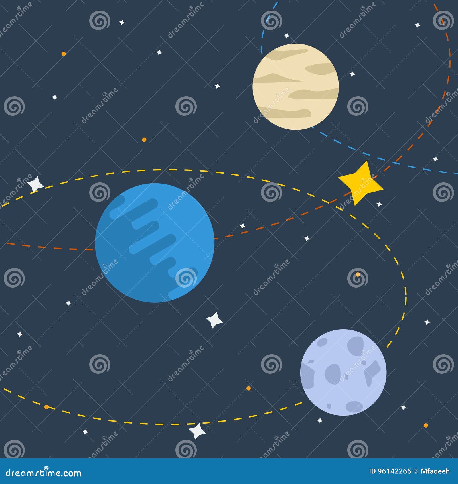Three Planets on Space with Orbit Lines Vector Illustration Stock ...