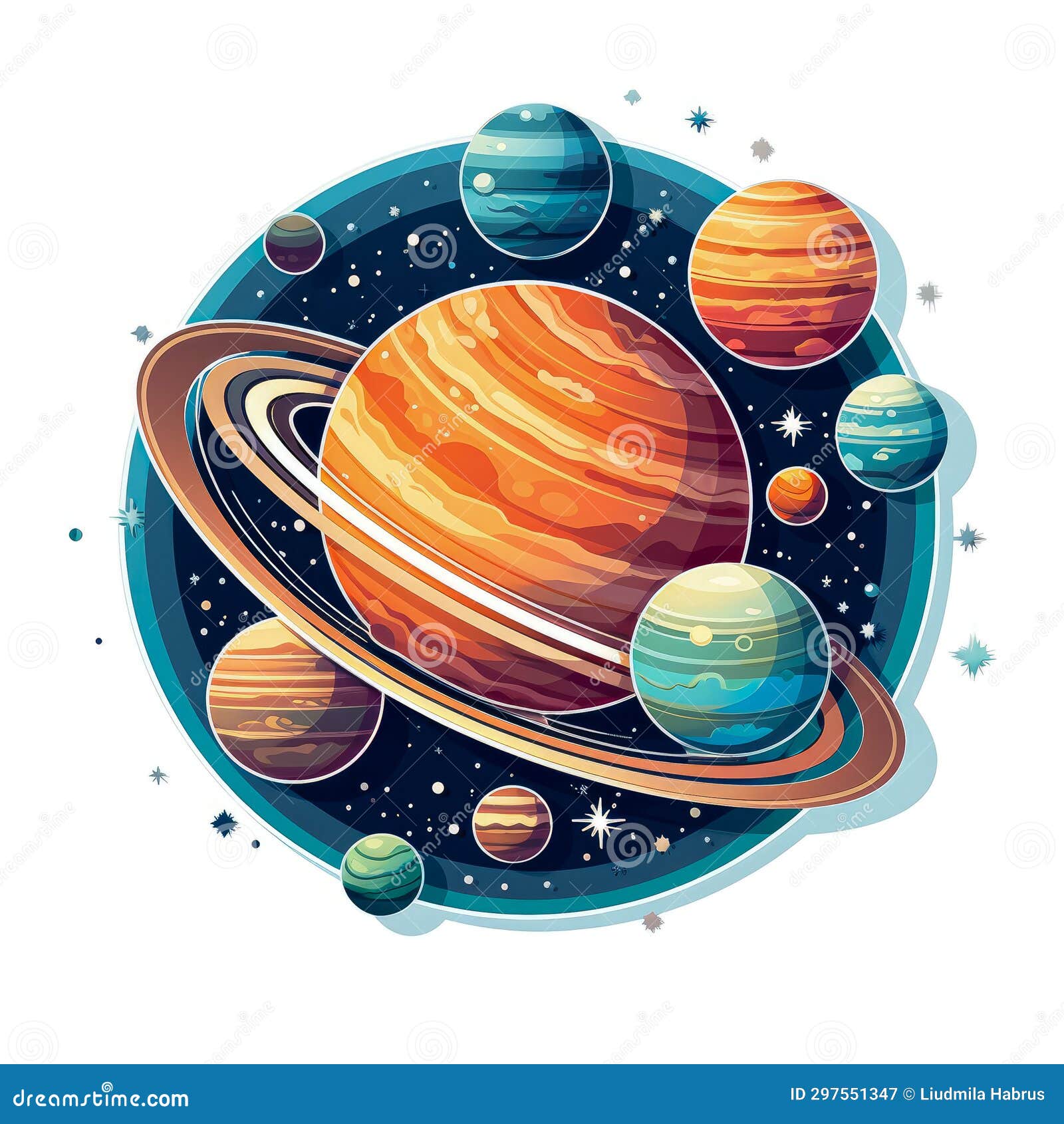 Planets in Space. Illustration Isolated on White Background. Cartoon ...