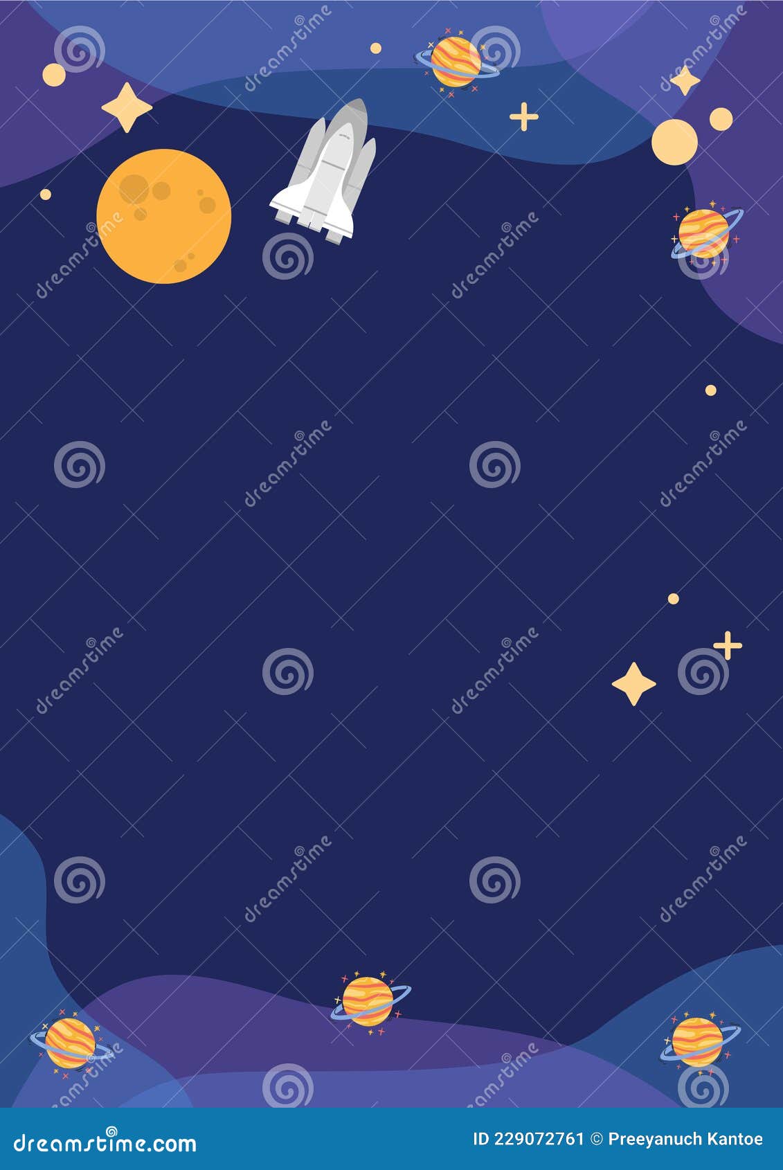 Planets and Spaceship in Space Poster Stock Illustration - Illustration ...