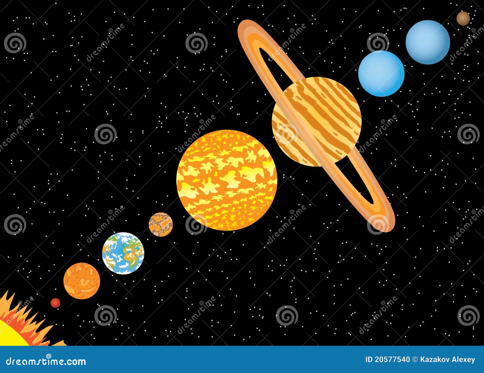 Planets standing in line stock vector. Illustration of sphere - 20577540