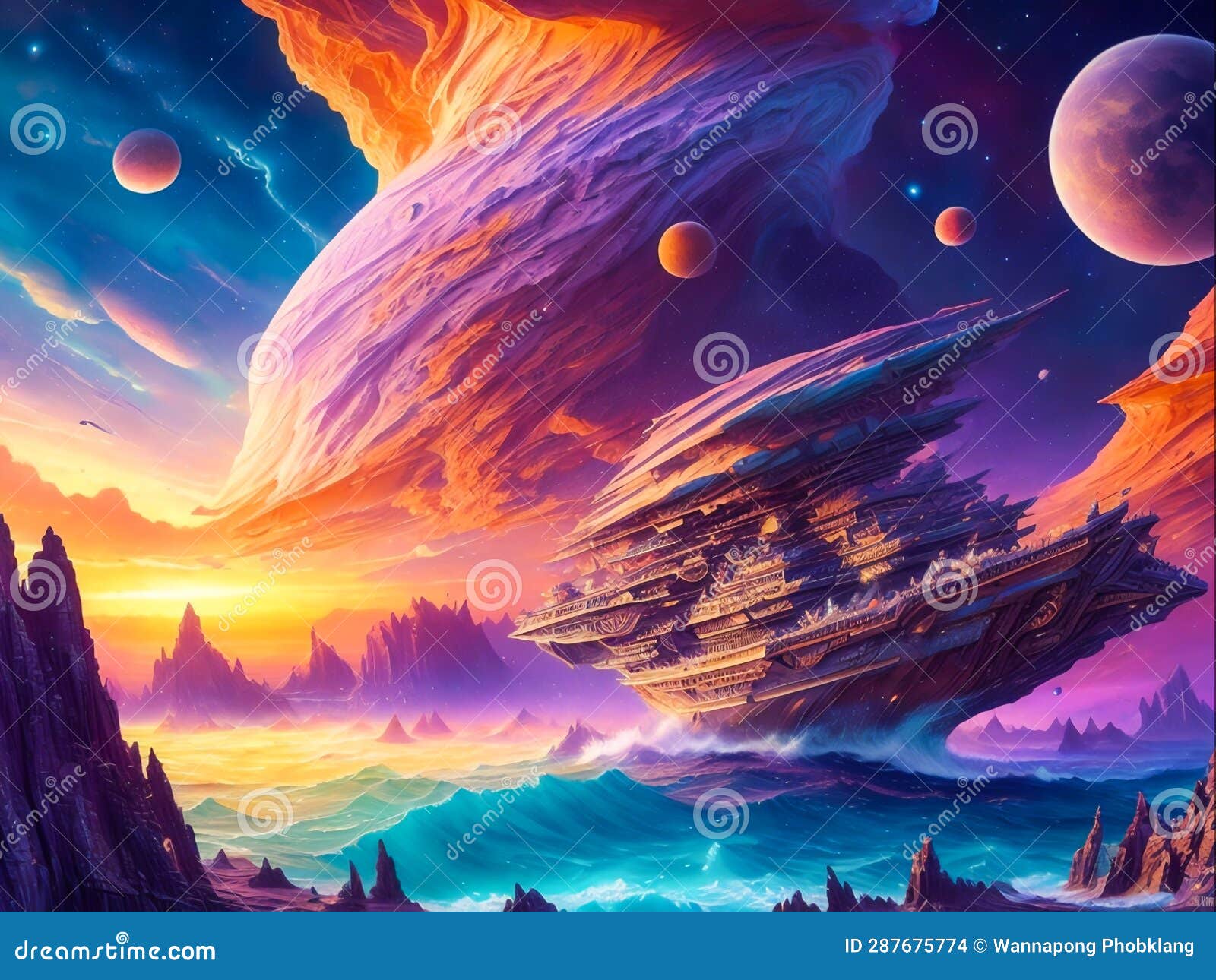 Planets Stars Cosmic Patterns that Theme, Generative Ai Stock ...