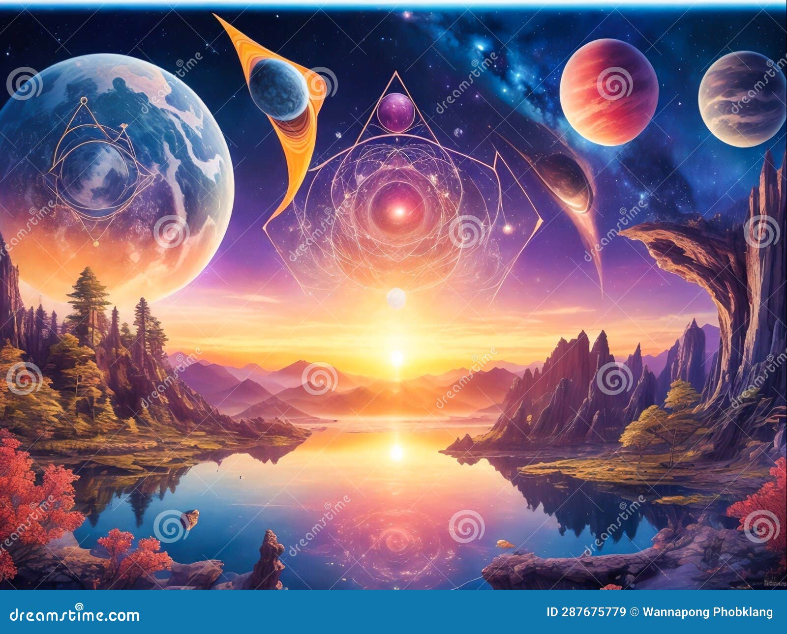 Planets Stars Cosmic Patterns that Theme, Generative Ai Stock ...