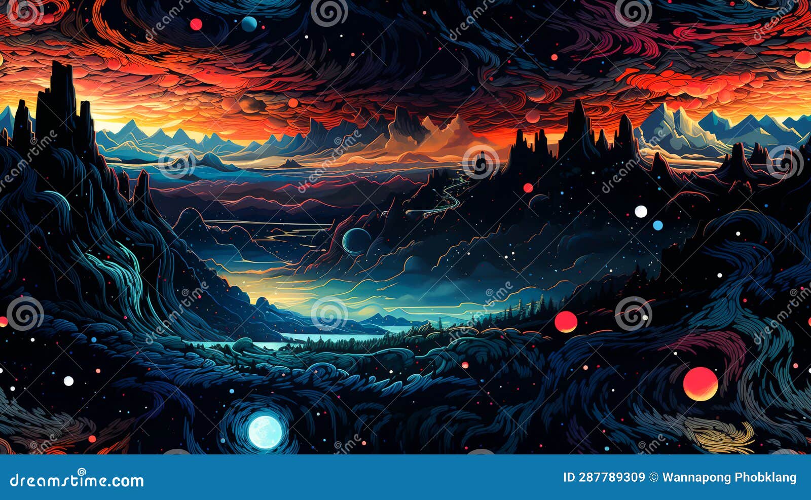 Planets Stars Cosmic Space Landscape, Generative Ai Stock Illustration ...