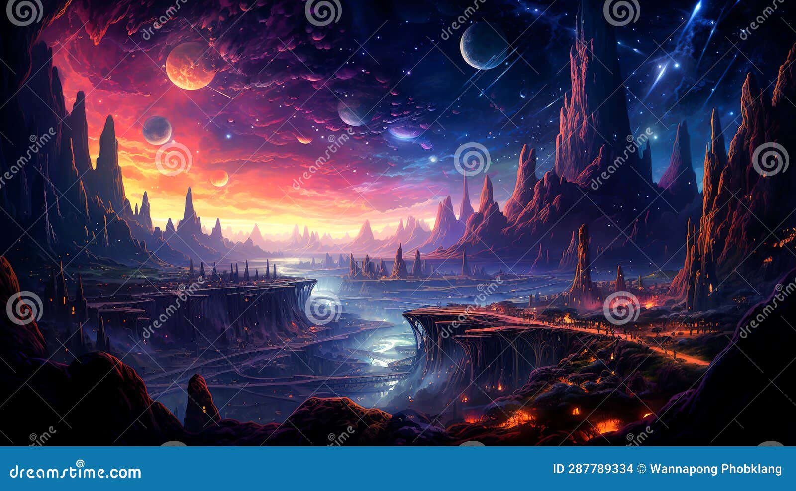 Planets Stars Cosmic Space Landscape, Generative Ai Stock Illustration ...