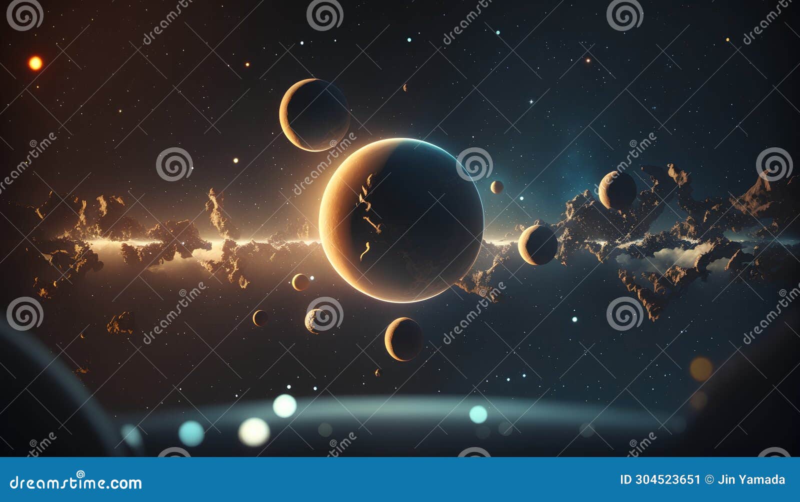 Planets, Stars and Galaxies in Outer Space. 3D Rendering Stock ...