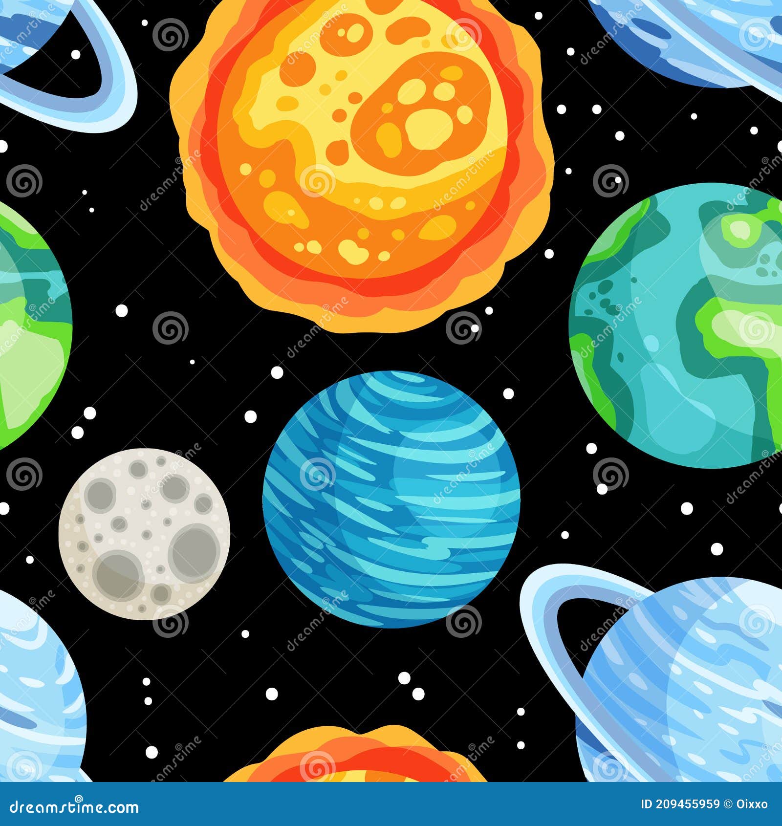 Planets, Stars And Satellites On A Starry Sky Space Seamless Pattern ...