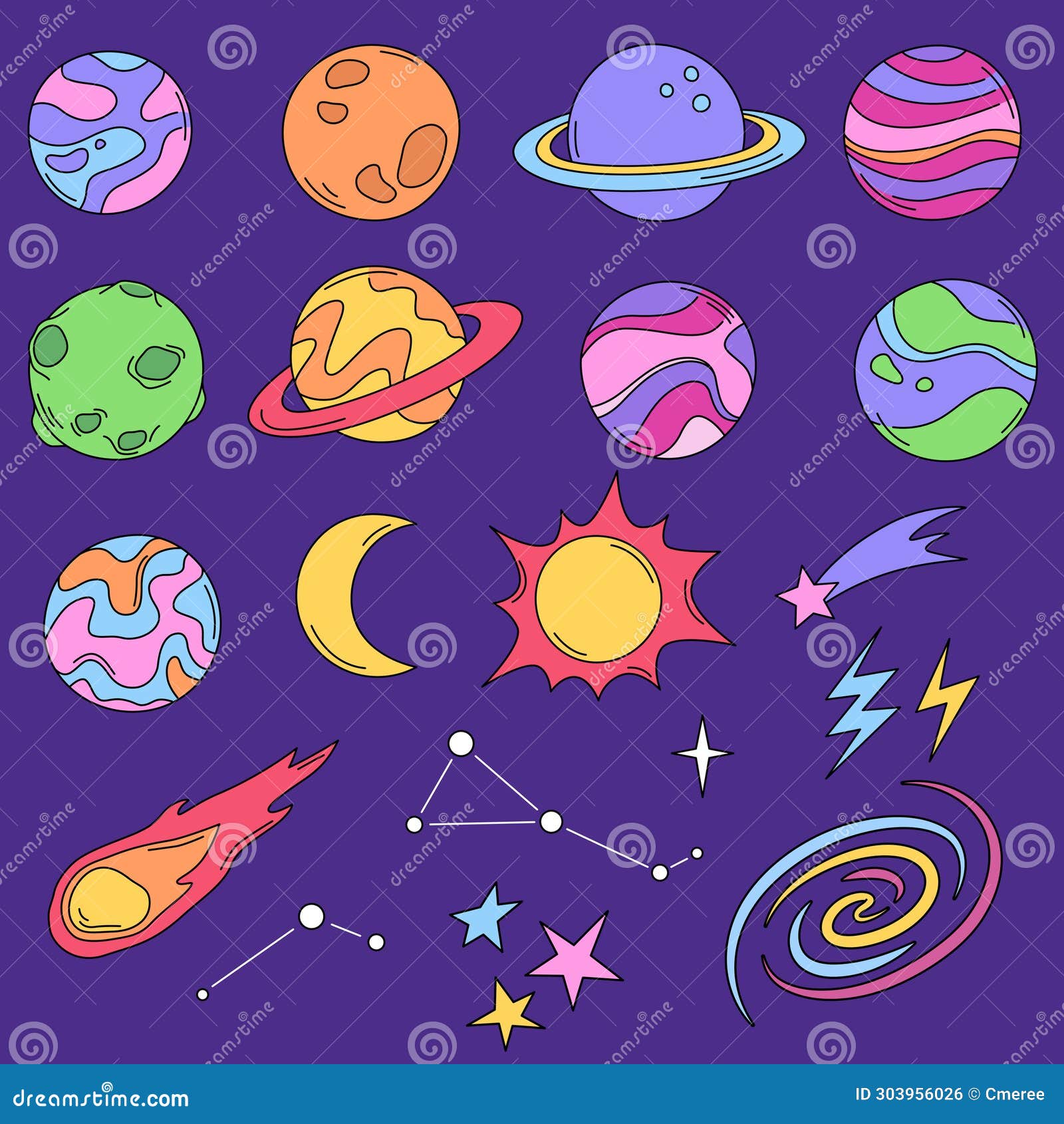 Planets, Stars and Space Objects, Cosmic Vector Illustrations Stock ...