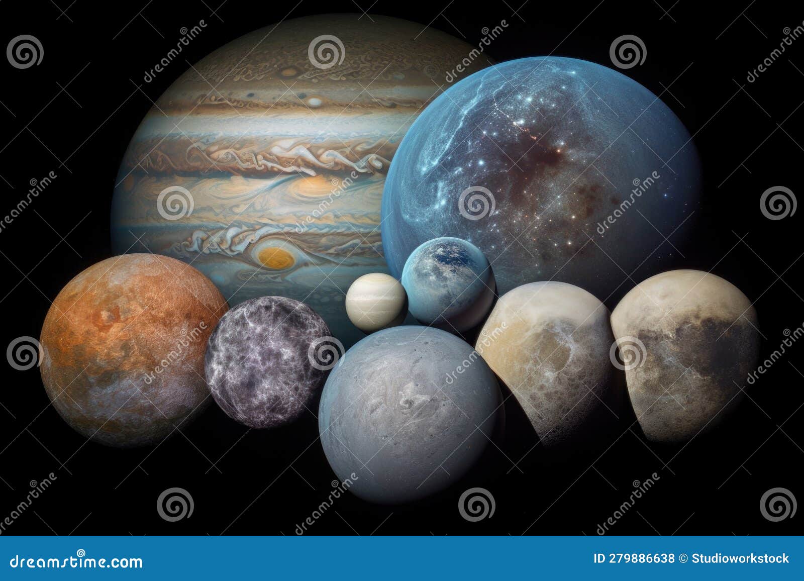 Planets and Their Moons in Stunning Celestial Portrait Stock Photo ...