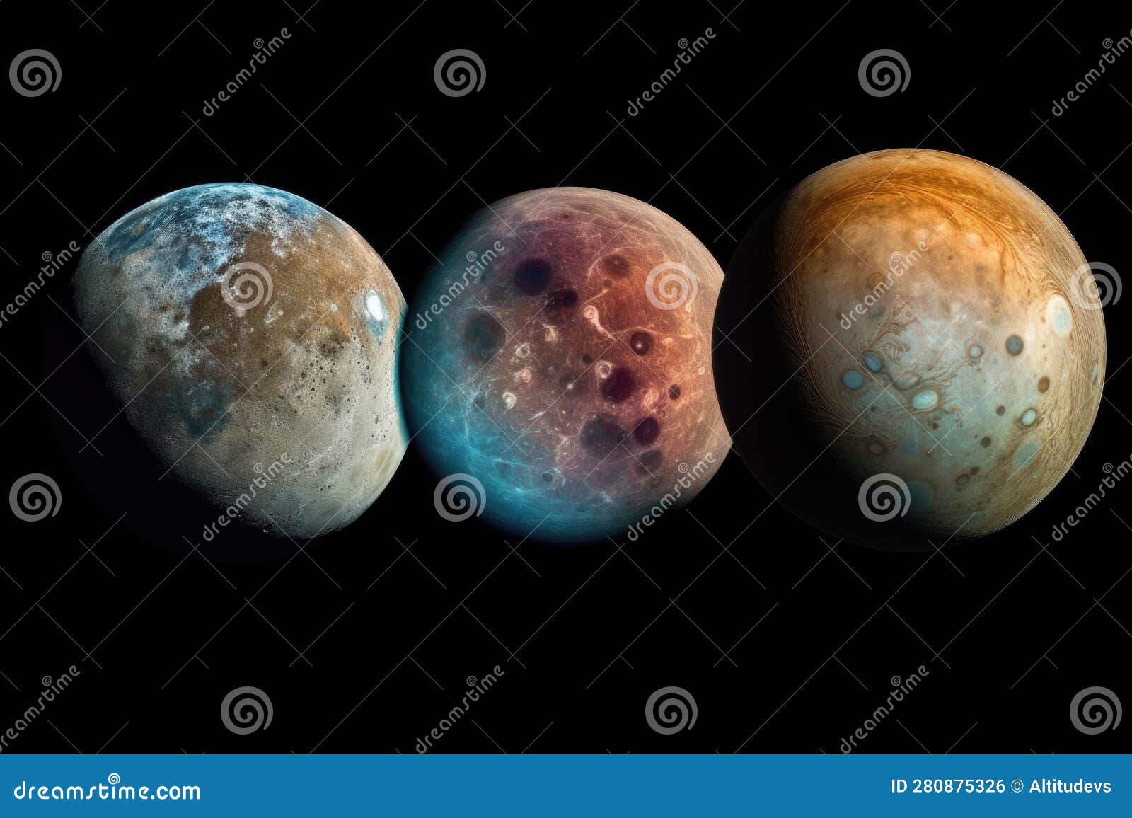 Planets and Their Moons in Stunning Celestial Portrait Stock ...