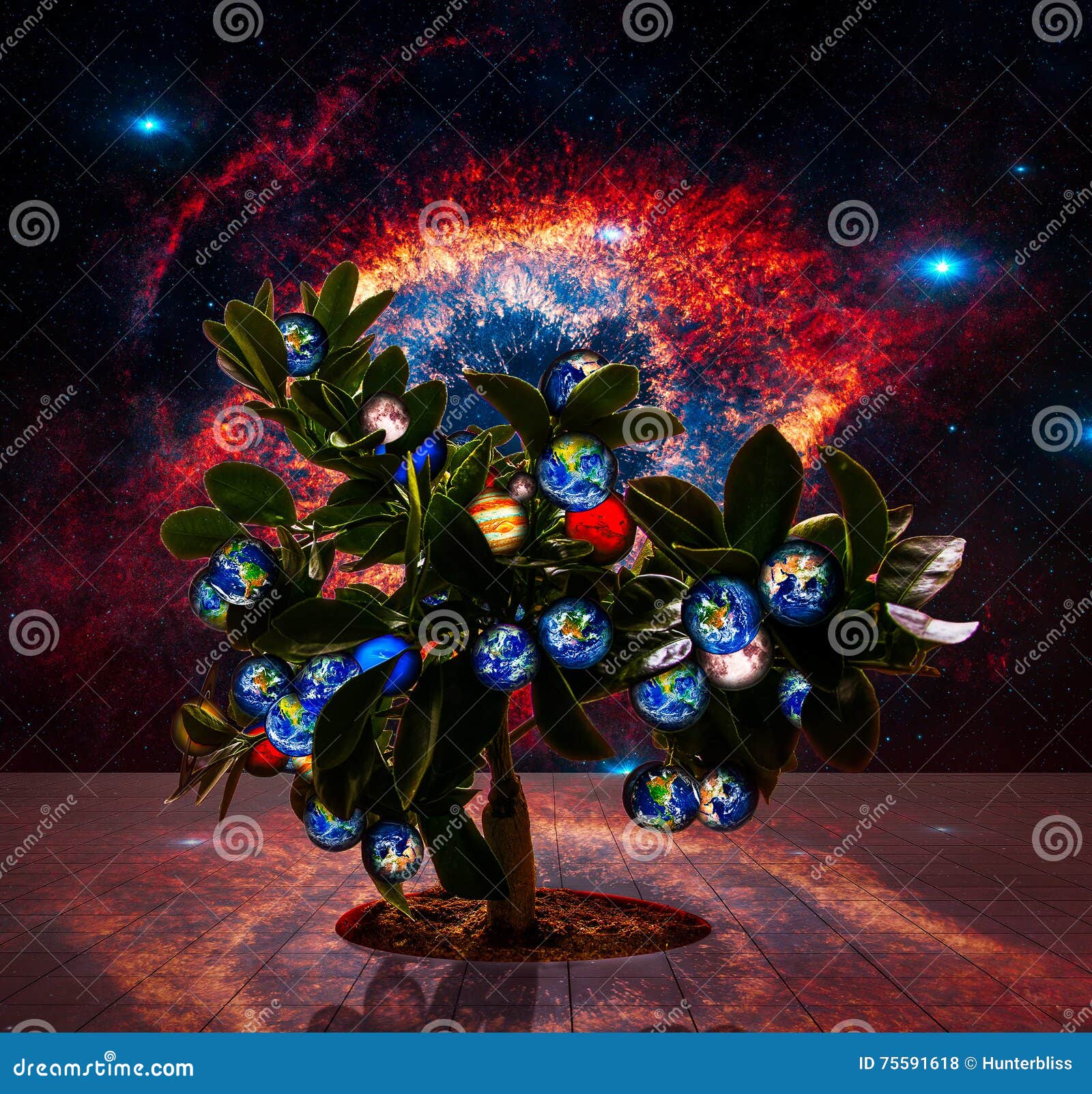 Planets Tree Space Reflection Life on Other Worlds Stock Illustration ...