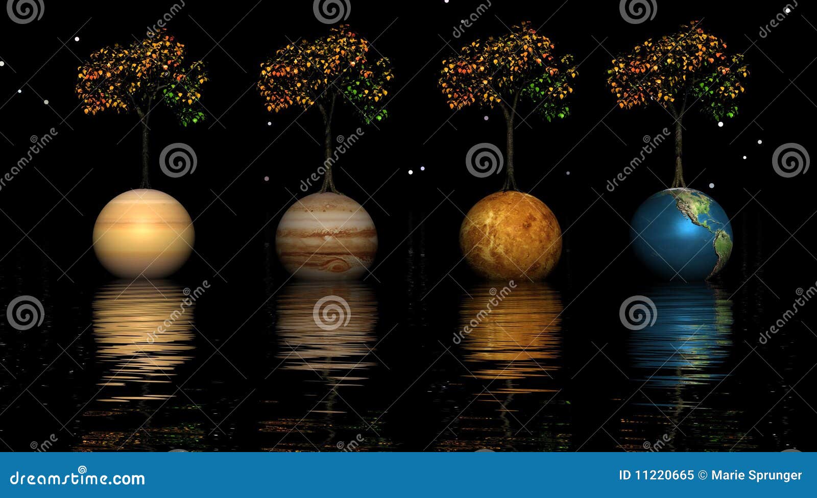 Planets and trees stock illustration. Illustration of lake - 11220665