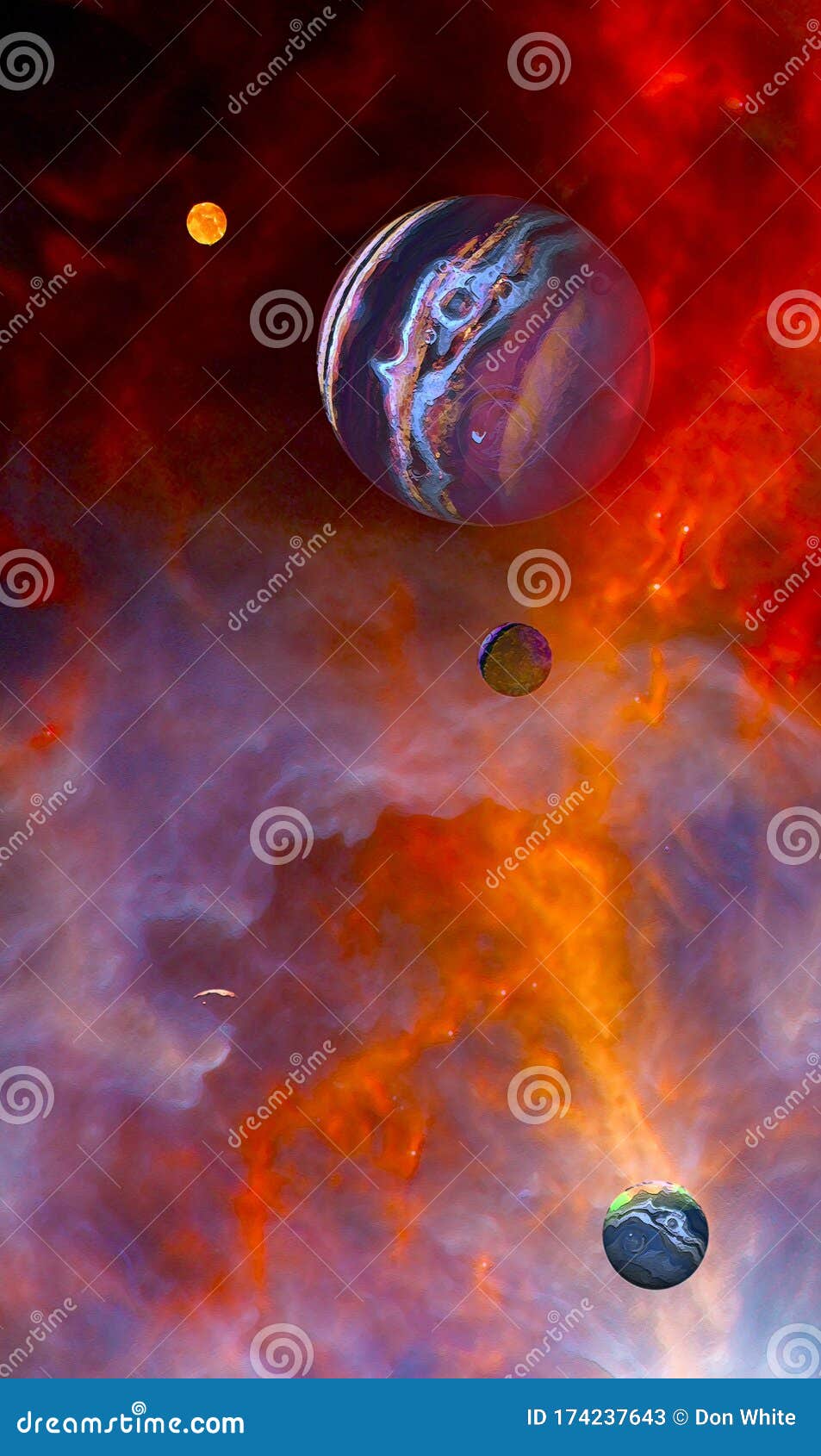 Two Moons Orbiting An Earth-like Planet Stock Illustration ...