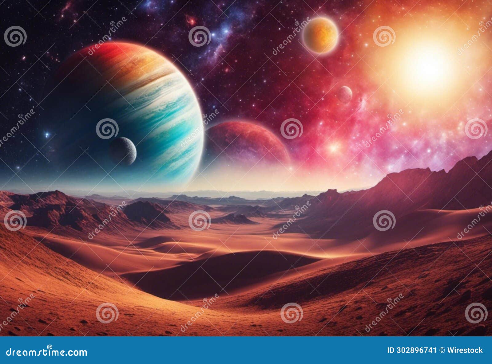 Planetscape, Featuring a Starry Sky and a Sandy Surface in the Backdrop ...