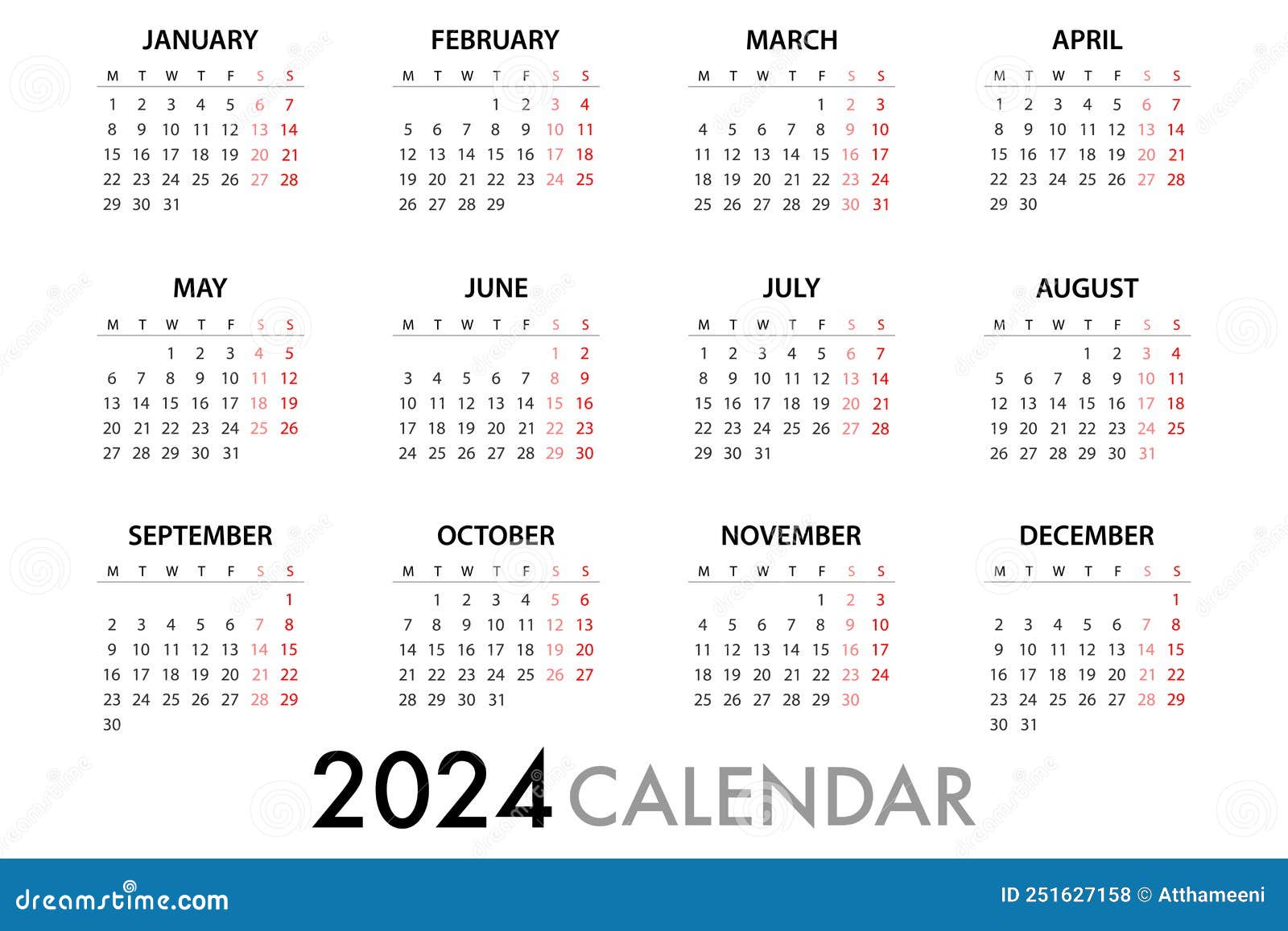Planificador De Calendario Para 2024 Semana Comienza El Lunes