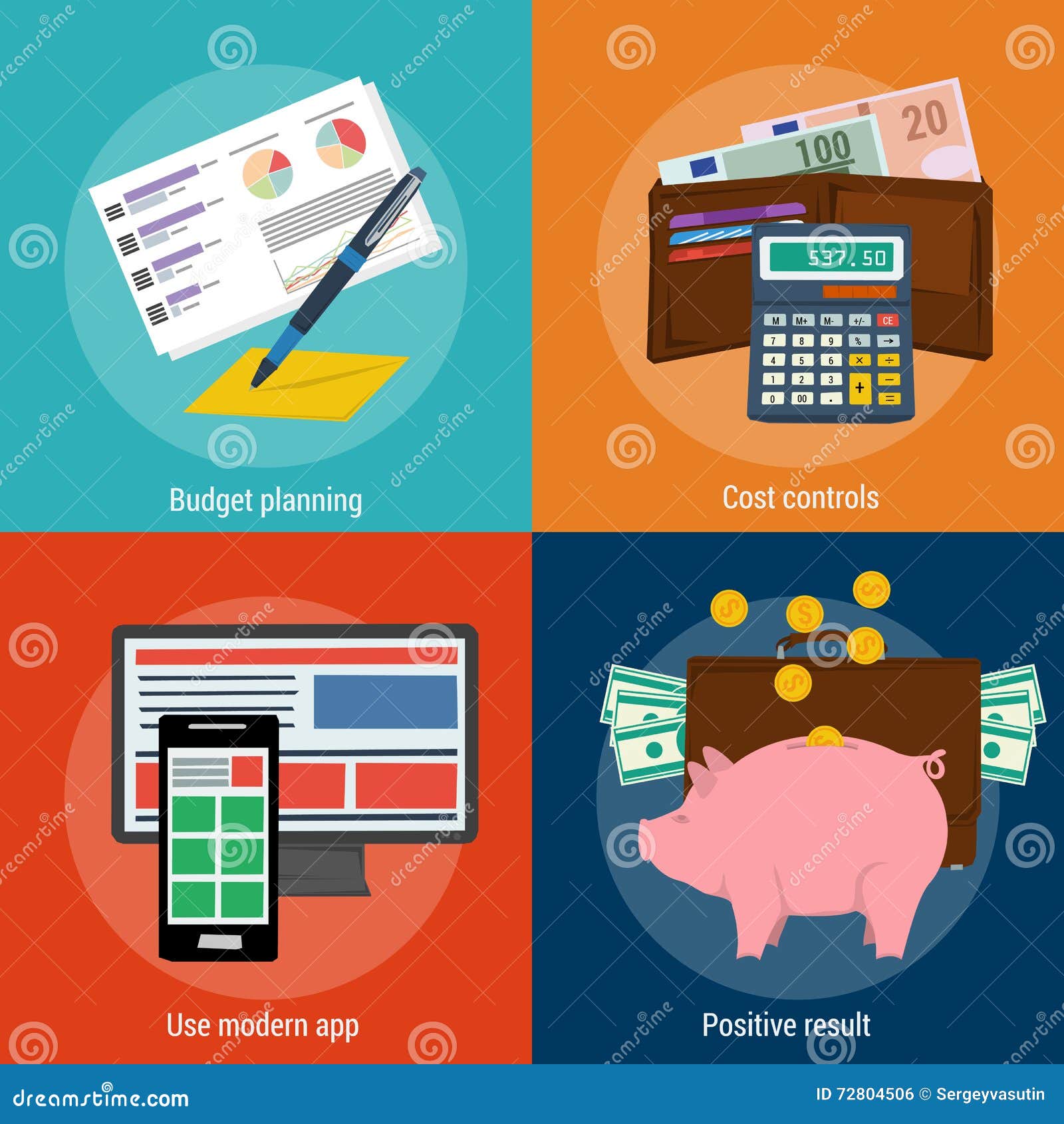 Planification De Budget De Quatre Concepts Illustration Stock ...