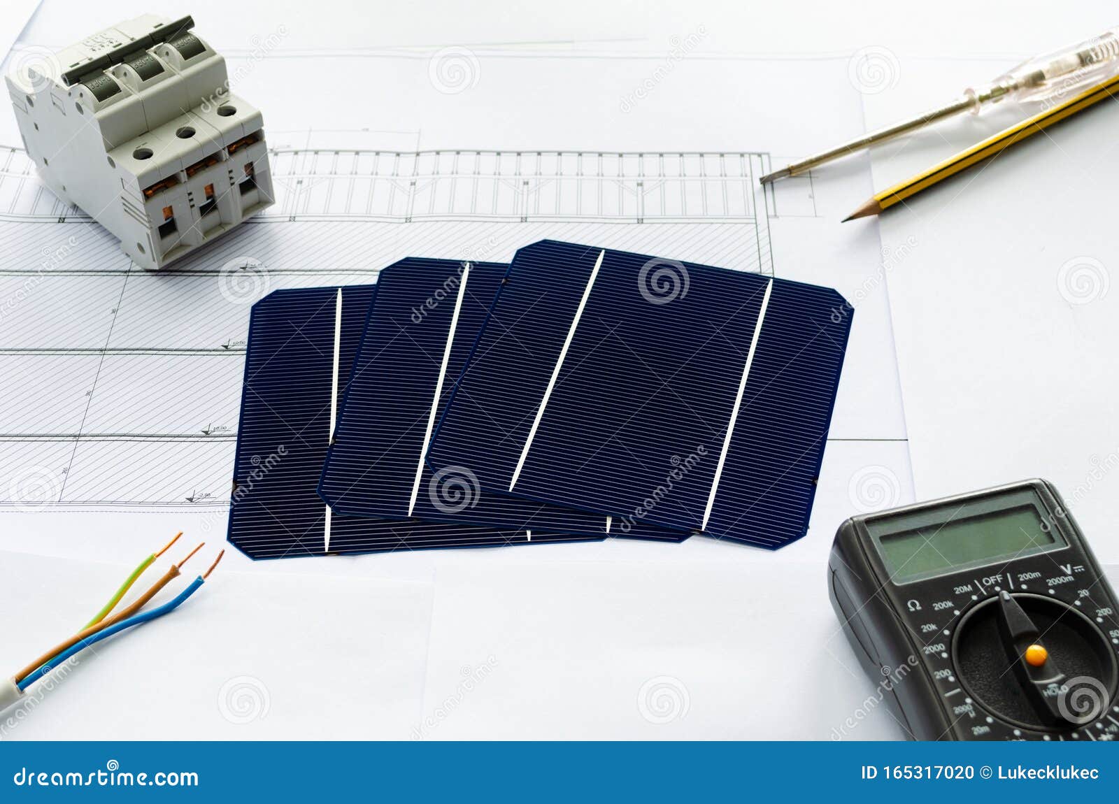 Switching To Solar Power. Blueprints and Solar Cells with Calculator ...