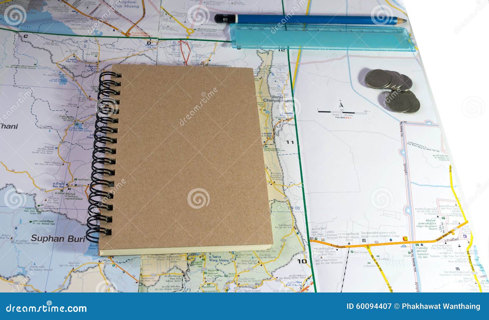 Planing Travel with Textnote and Map Stock Image - Image of book, short ...