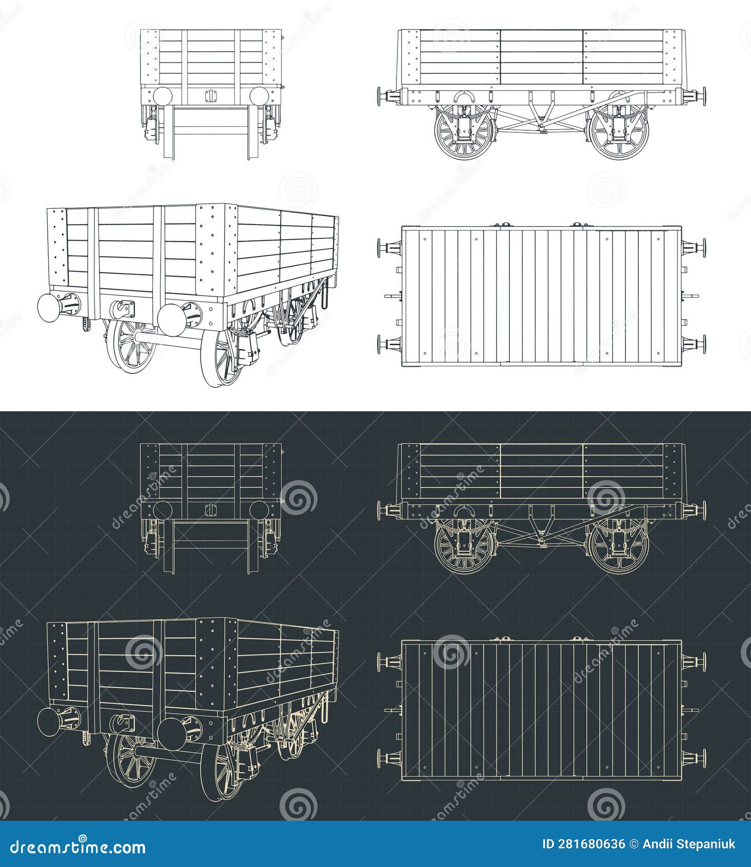 5 Plank Coal Wagon Blueprints Stock Vector - Illustration of vehicle ...