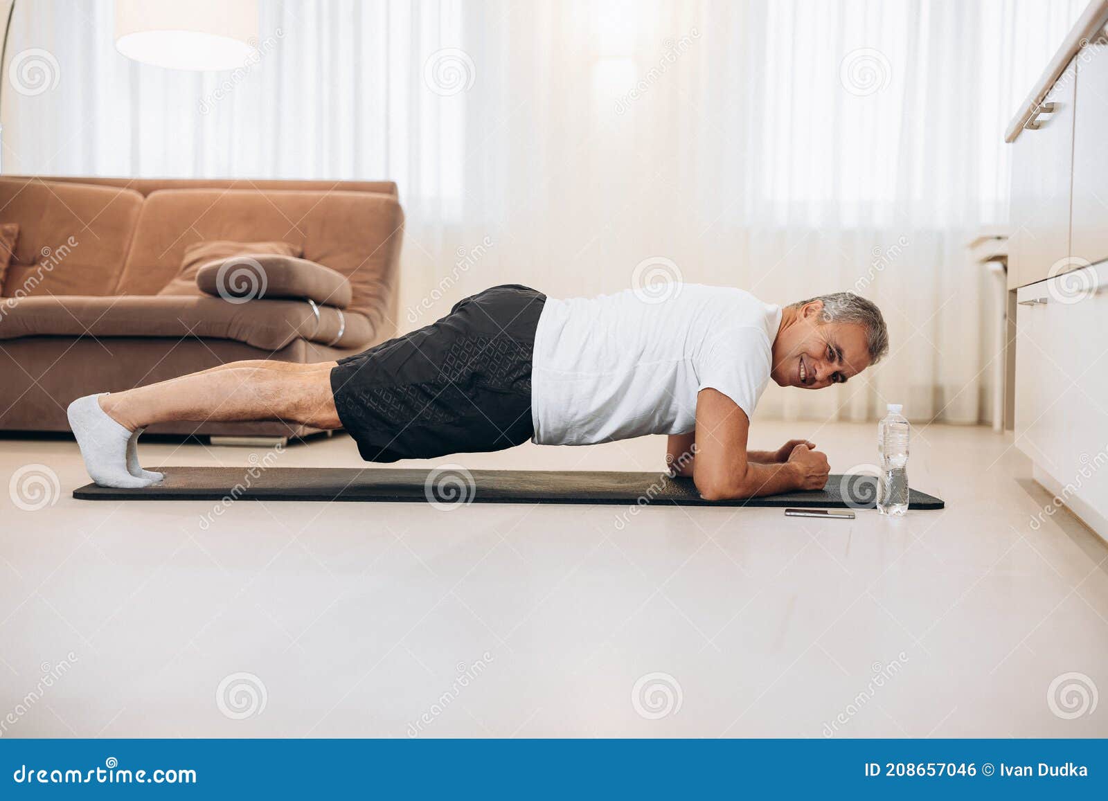 Plank it Confident Senior Man Doing Plank Position while Exercising on ...