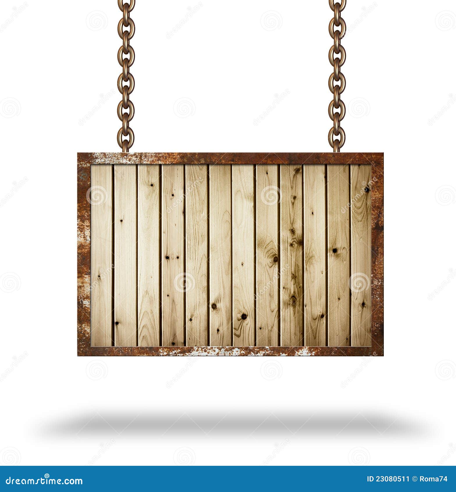Plank Wooden Signboard. Chain. Stock Image - Image of plaque, brown ...