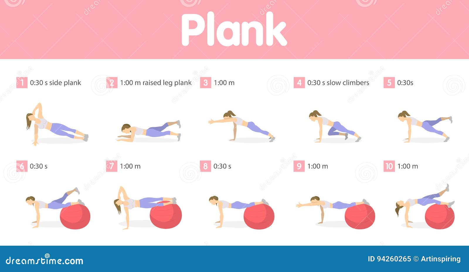 Plank workout set. stock vector. Illustration of adult - 94260265