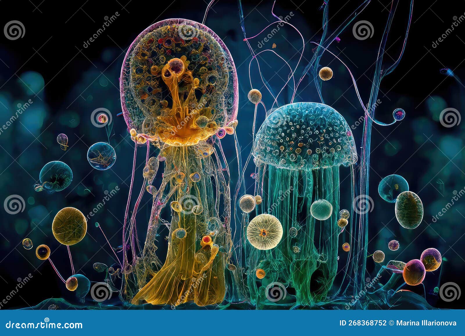 Plankton or Bacteria Under the Microscope, Looking Like Jellyfish ...
