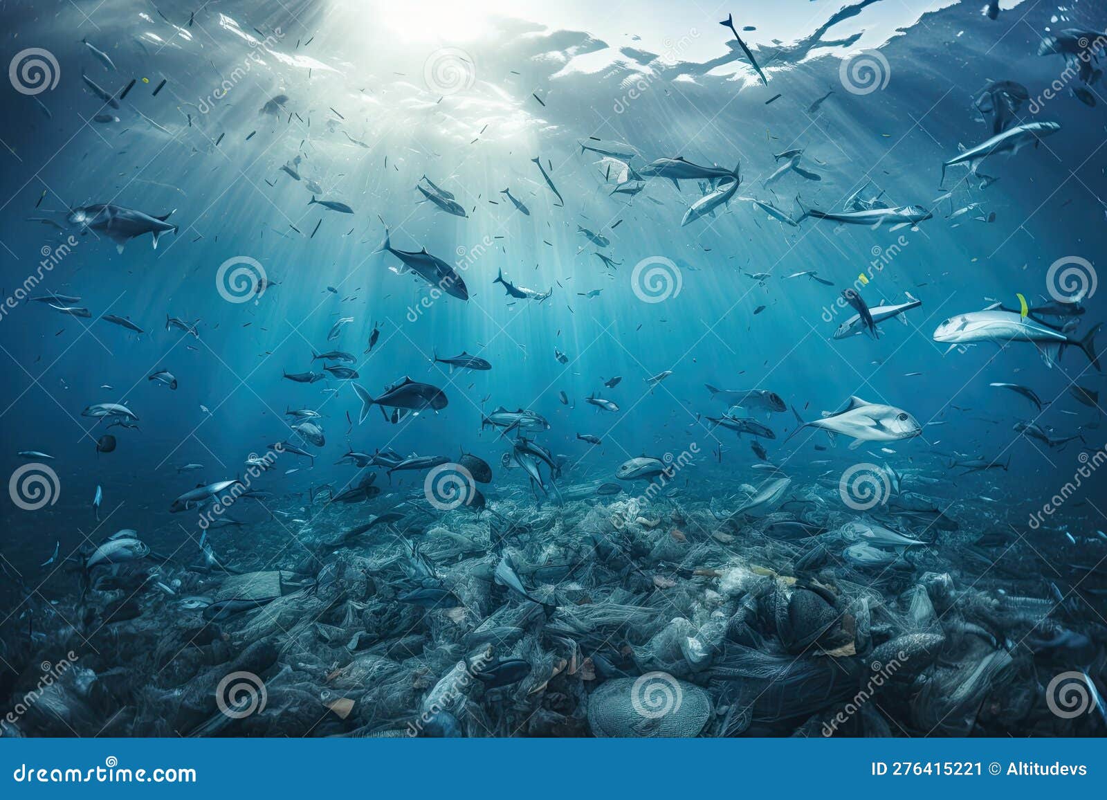 Plankton And Fish Swimming Among Plastic Waste In The Ocean Royalty ...
