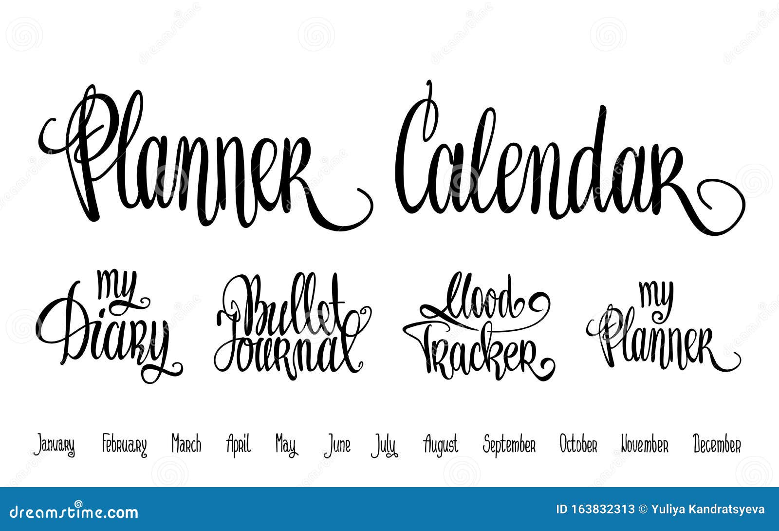 Planner, Calendar Lettering Set for Diary and Bullet Journal Vector ...