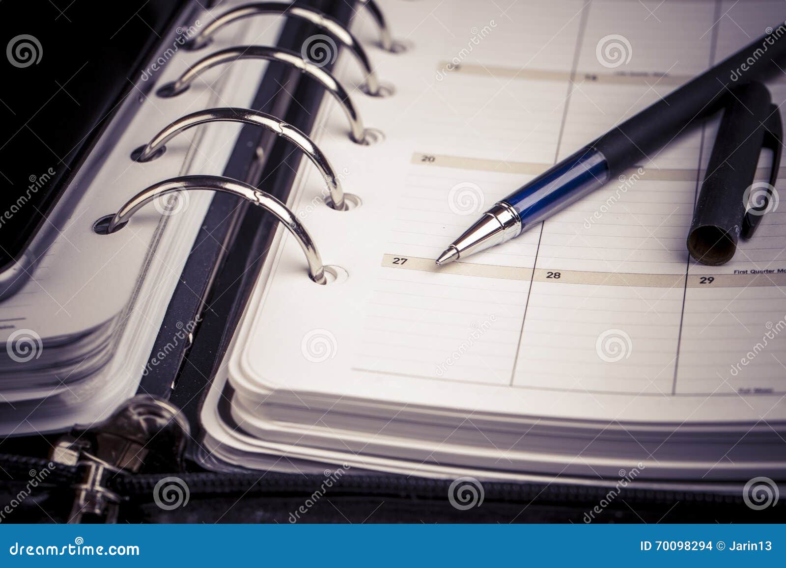 Planner, calendar and pen stock photo. Image of book - 70098294