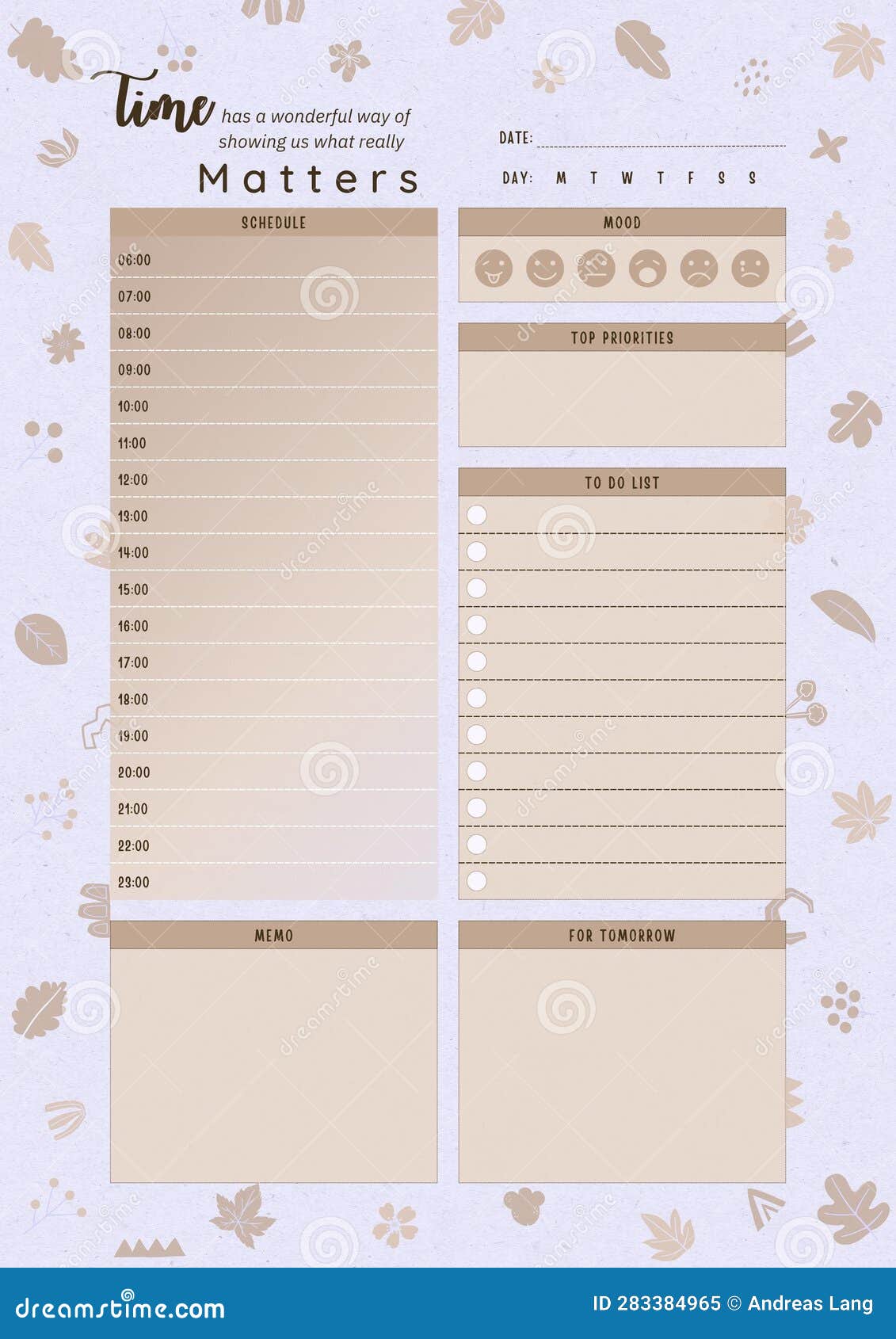 Planner with Hour Digital Planning Insert Sheet Printable Page Template Stock Image - Image of ...