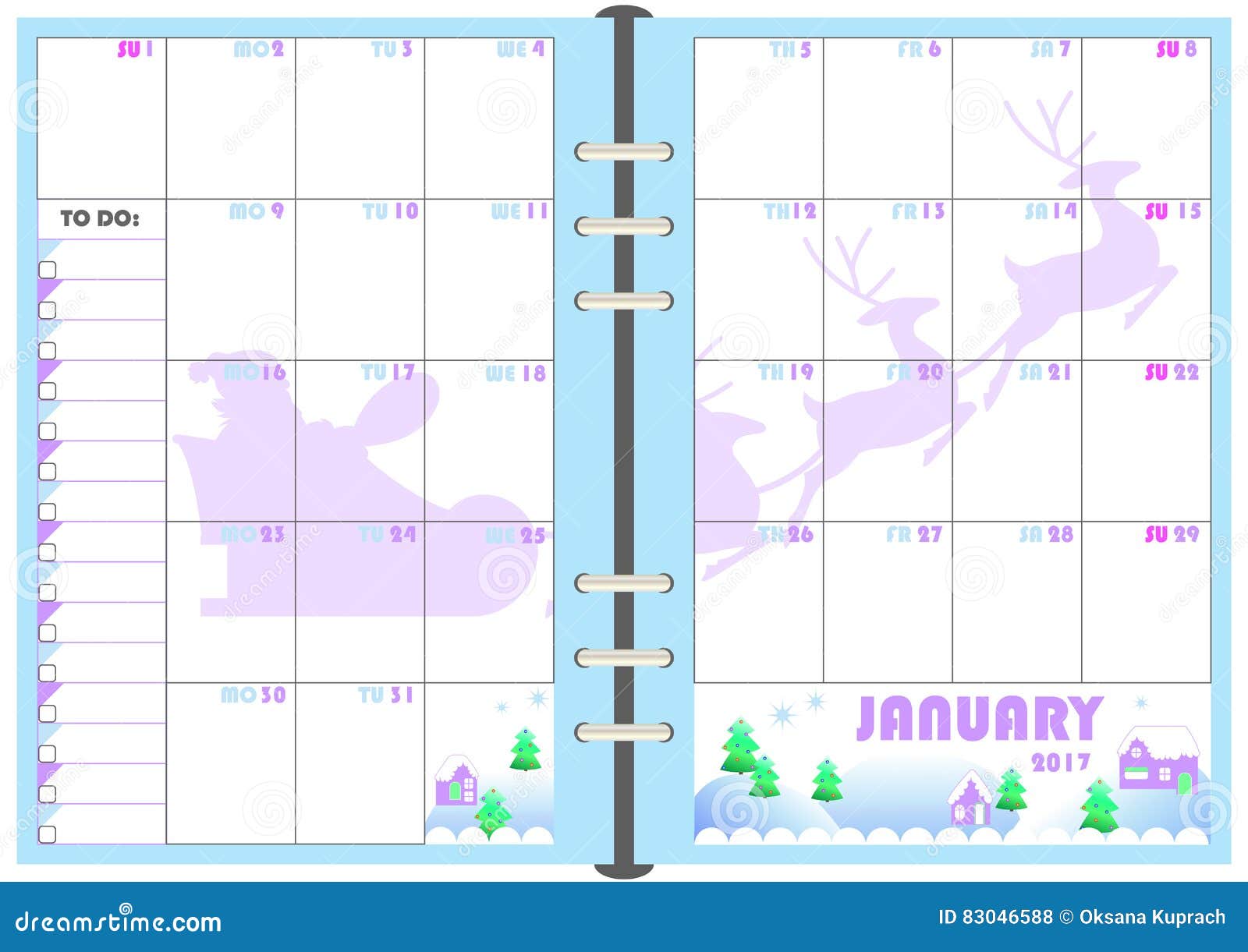 Daily Planner January 2017 stock vector. Illustration of number - 83046588