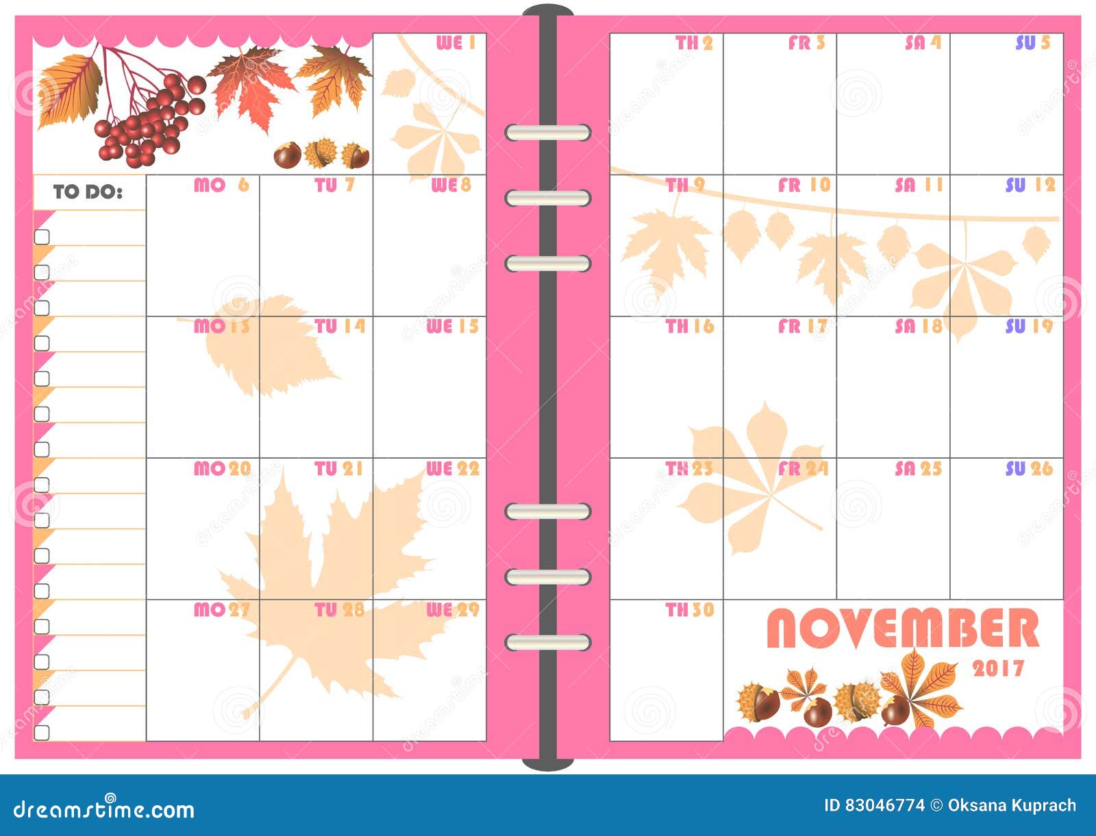 Daily Planner November 2017 Stock Illustration - Illustration of ...