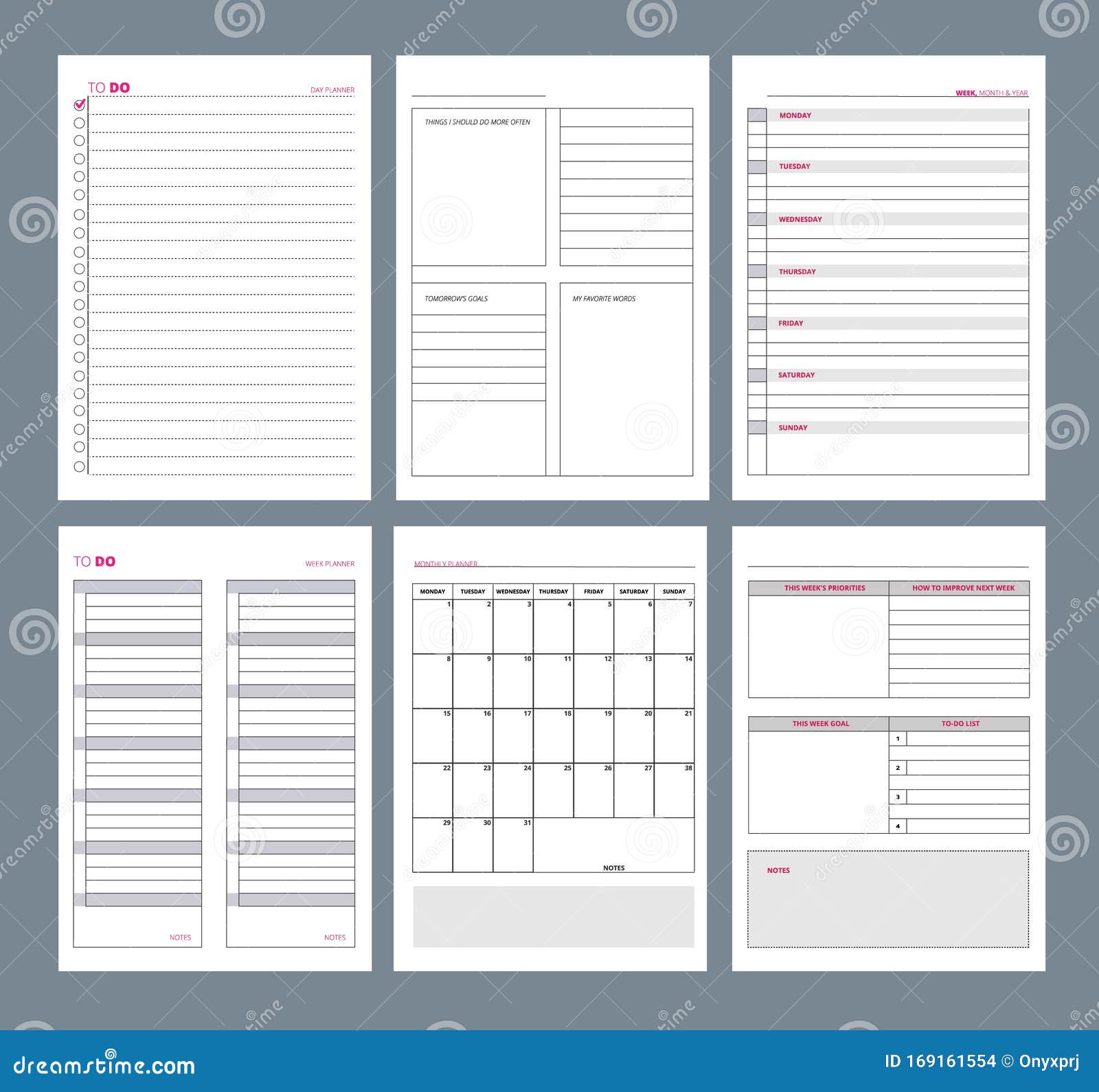 Planner Pages. Notebook Agenda Diary Vertical Pages Template Goals ...