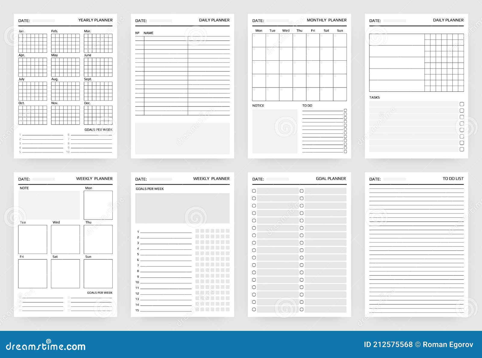 Planner Pages. Paper Sheets for Scheduling, Writing Tasks for Year and ...